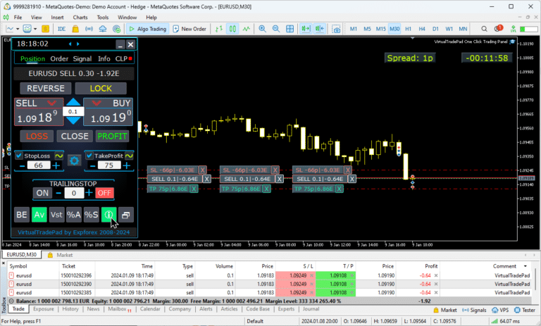VirtualTradePad Trading Panel and Trade Pad One Click Trading